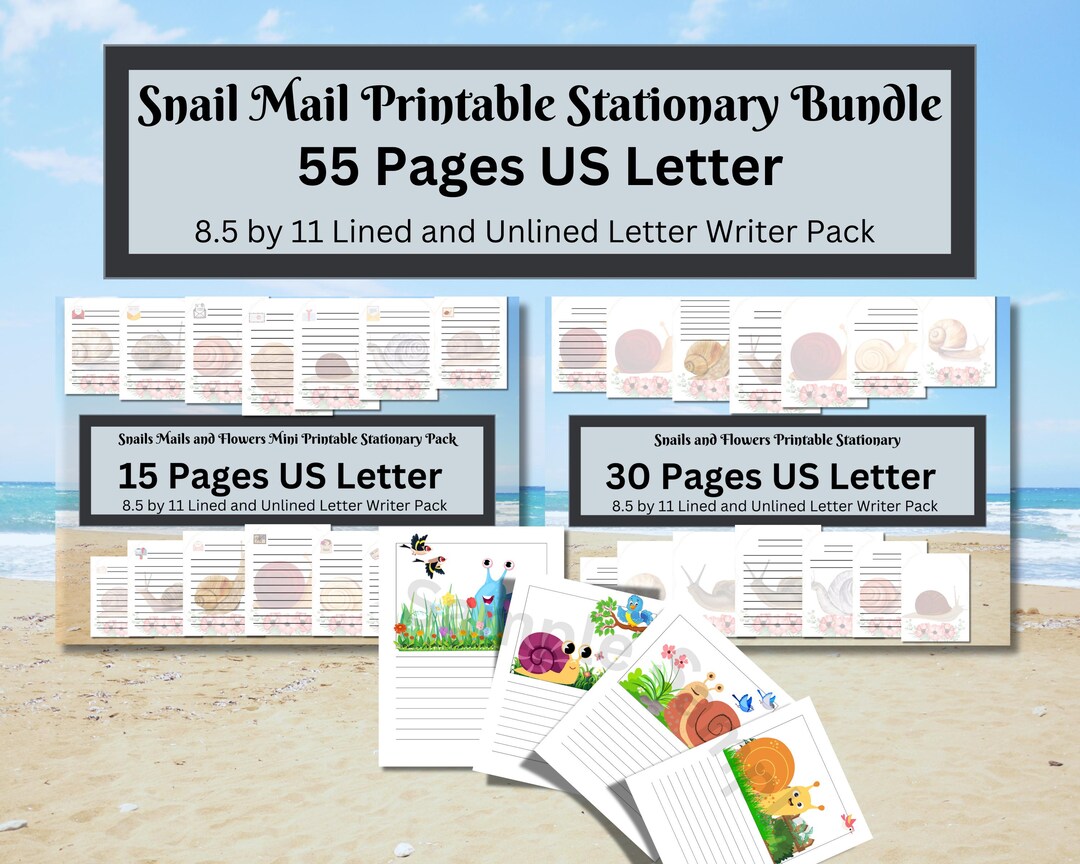 Snail Mail Printable Stationary Bundle, Cute Digital Download Lined and ...