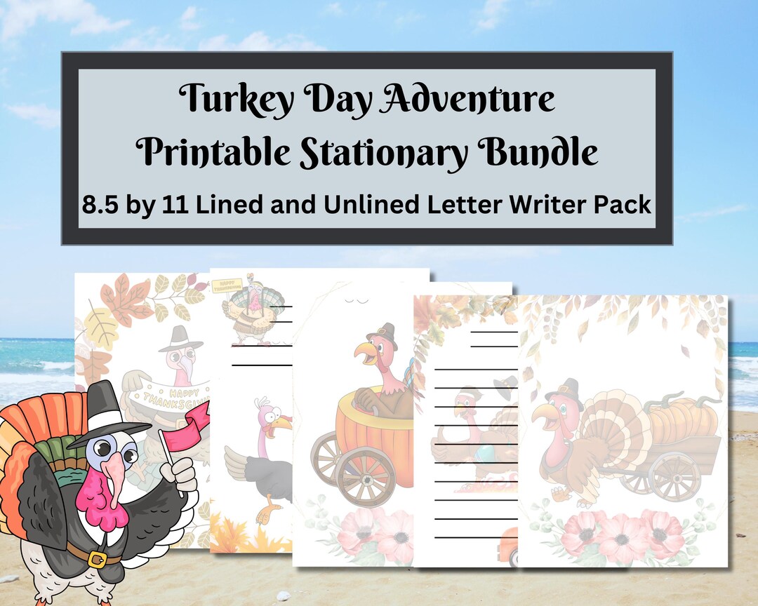 Turkey Day Adventure Printable Stationary Bundle, Thanksgiving Paper ...