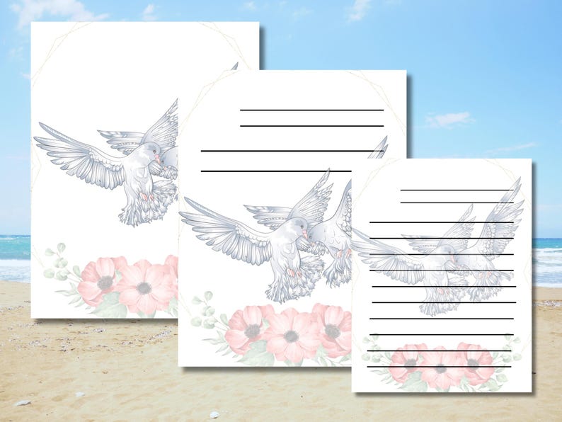 Love Doves Printable Stationary Set, Printable Letter Writing Set ...