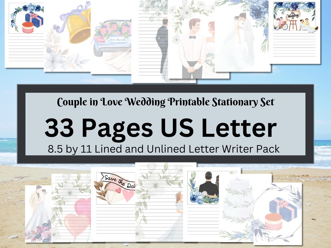 Couple in Love Wedding Printable Stationary Set, Printable Letter ...