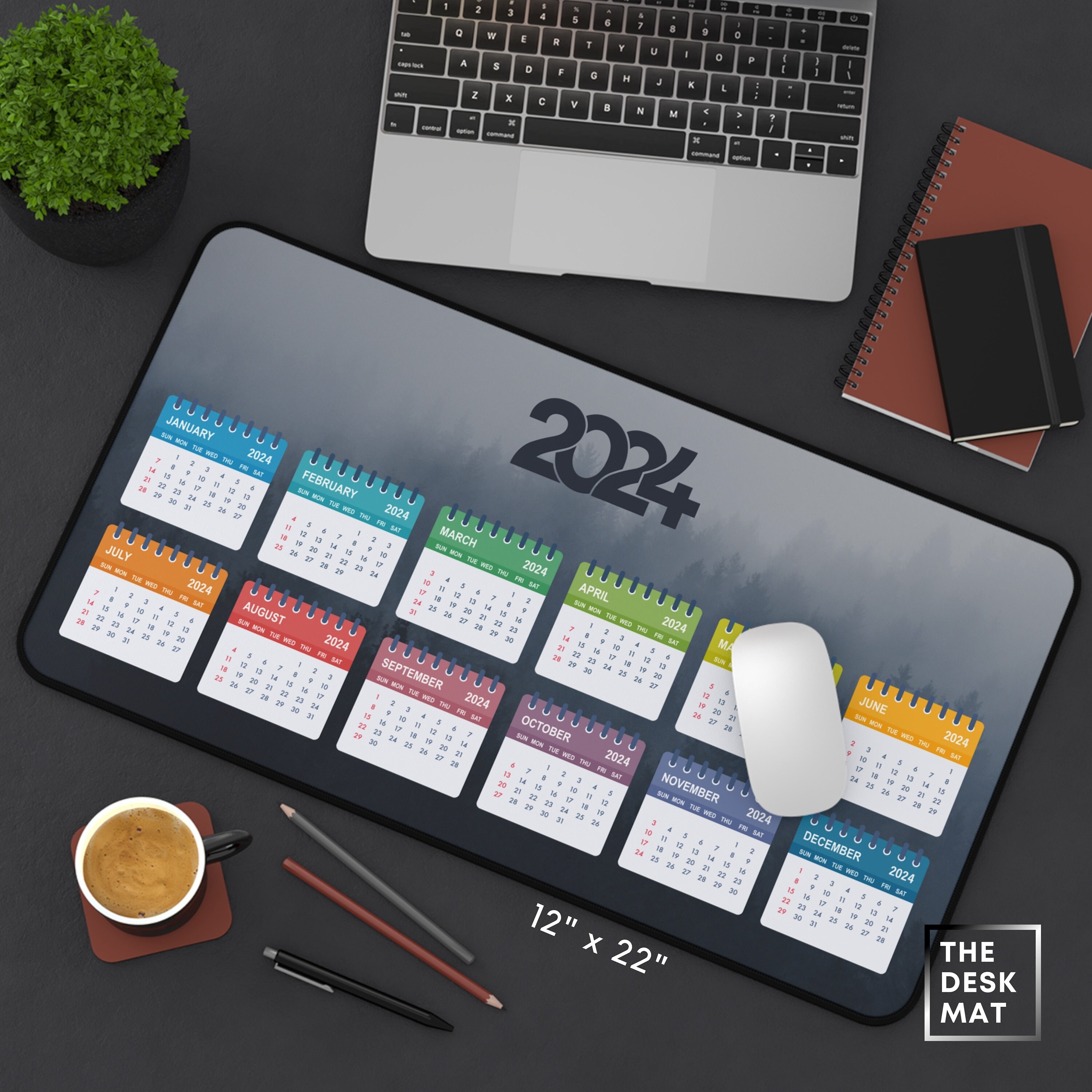 Personalized 2024 Calendar Desk Mat Custom Date Mouse Pad New Year ...