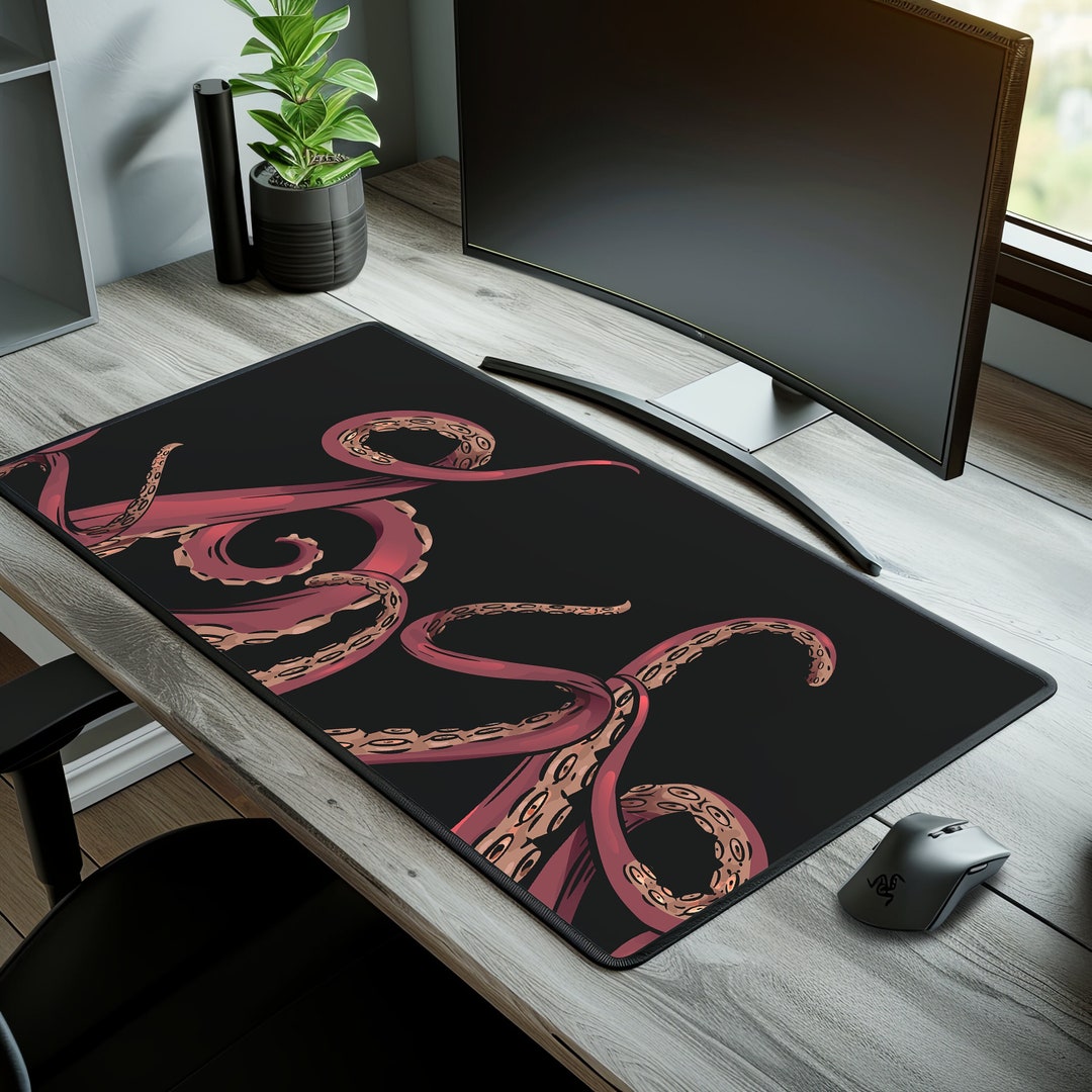 Red Octopus Tentacles Gaming Desk Mat for Gamers Large Minimalistic ...
