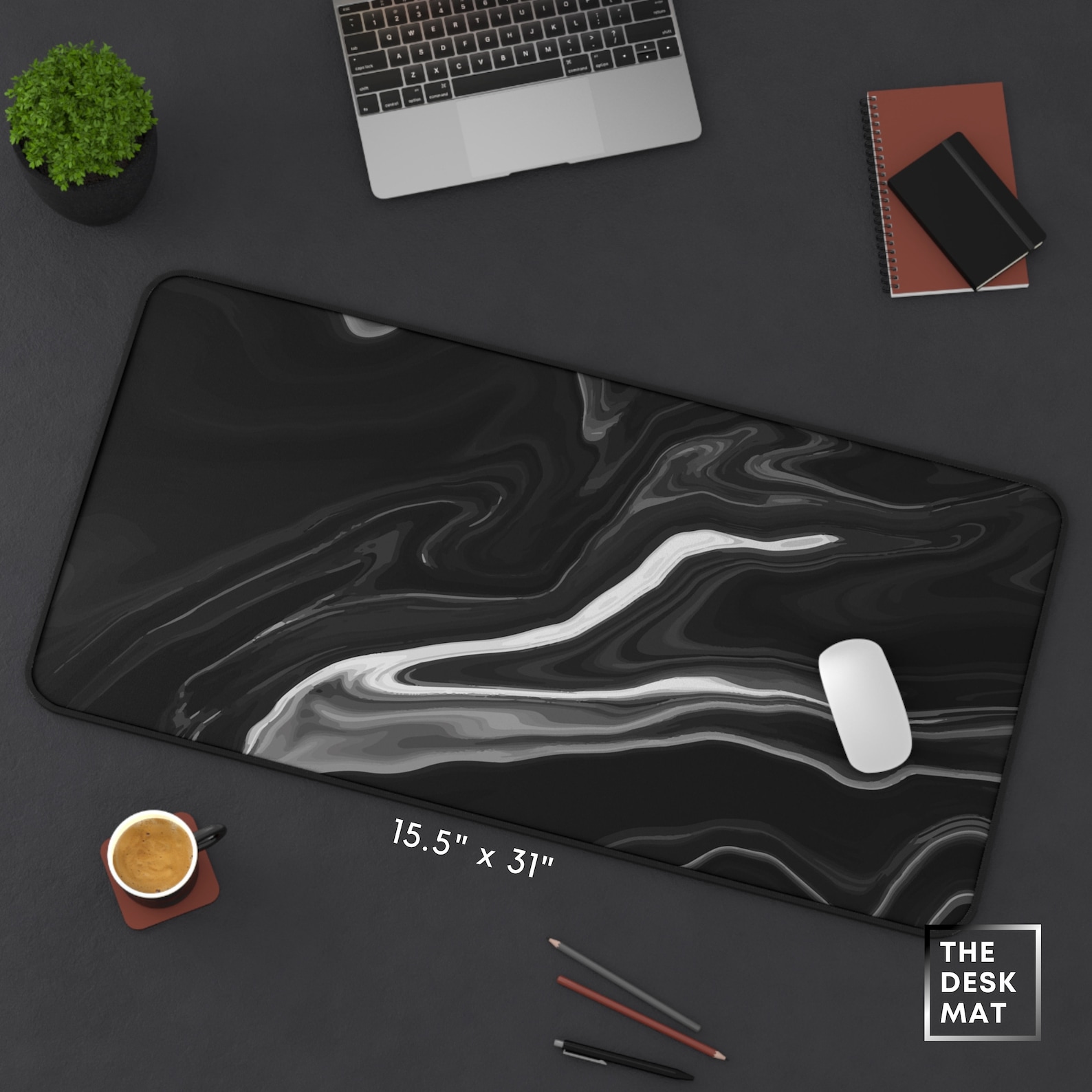 Abstract Marble Desk Mat Black and White Mouse Pad Large Aesthetic ...