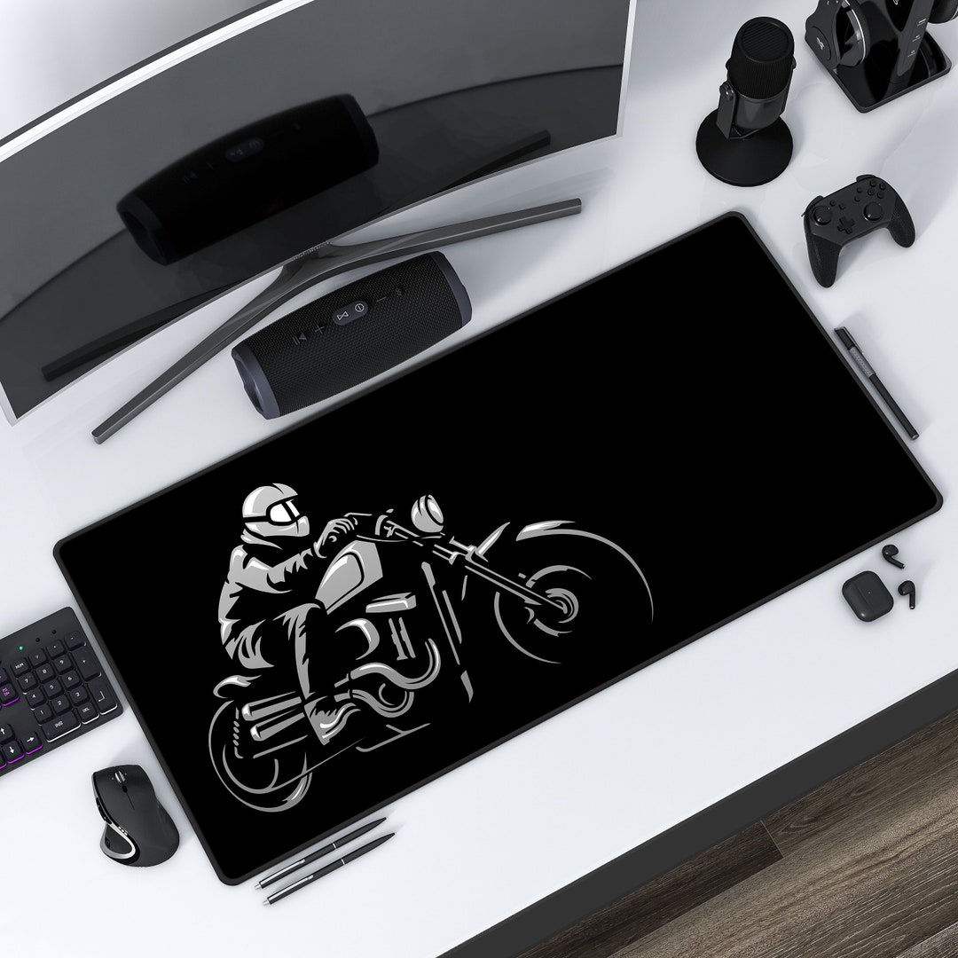 Biker Riding Motorcycle Gaming Desk Mat for Gamers Large Aesthetic ...
