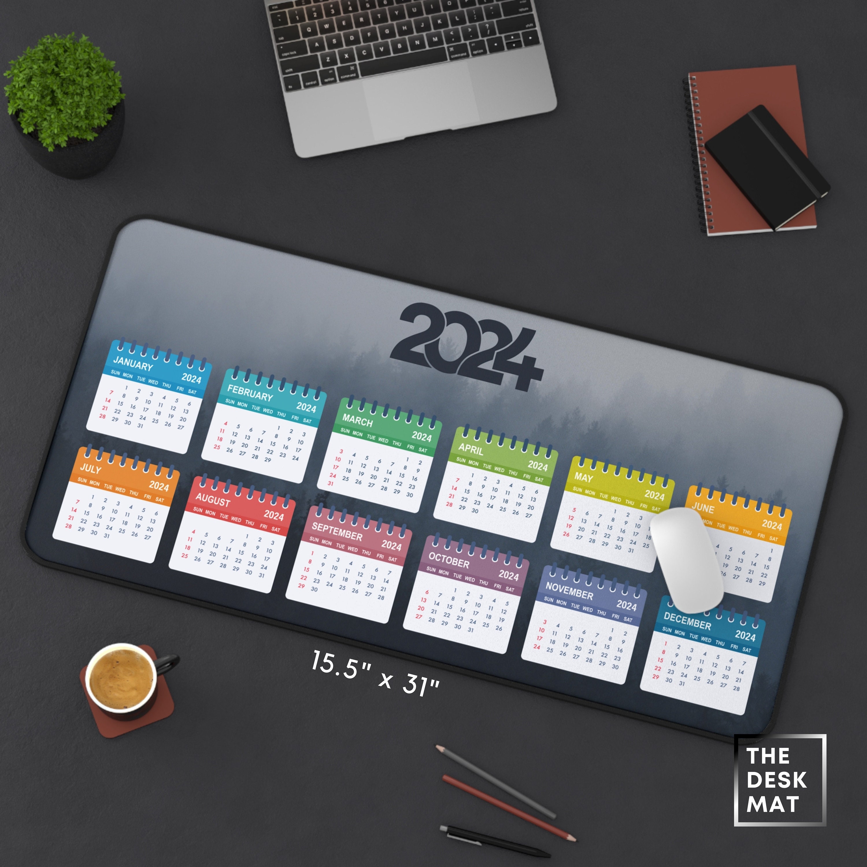 Personalized 2024 Calendar Desk Mat Custom Date Mouse Pad New Year ...