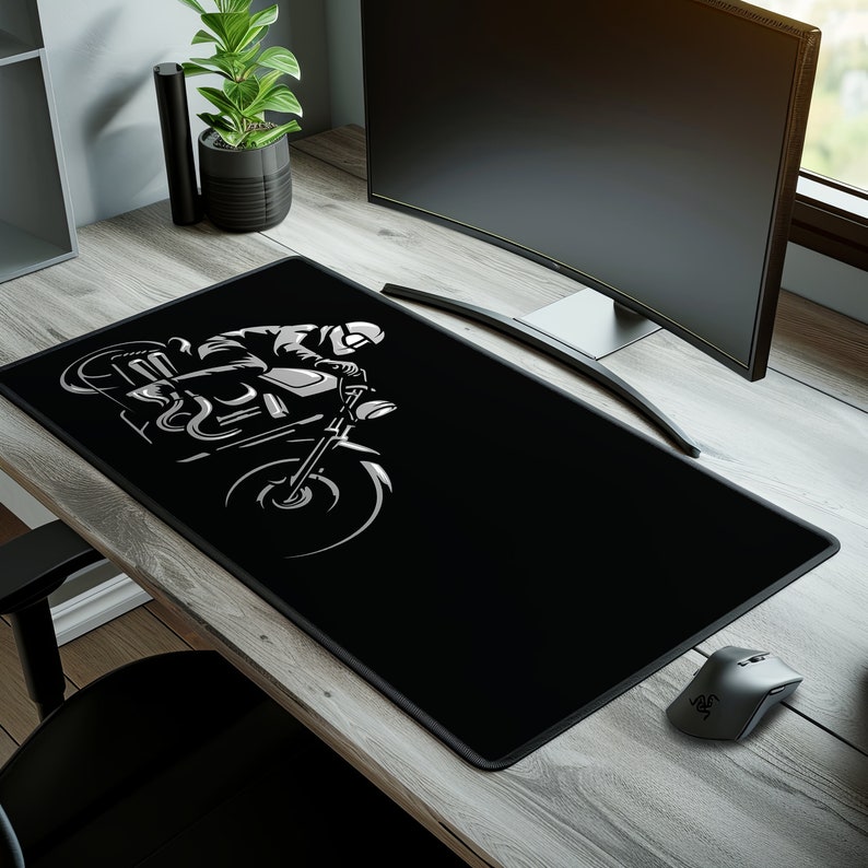 Biker Riding Motorcycle Gaming Desk Mat for Gamers Large Aesthetic ...