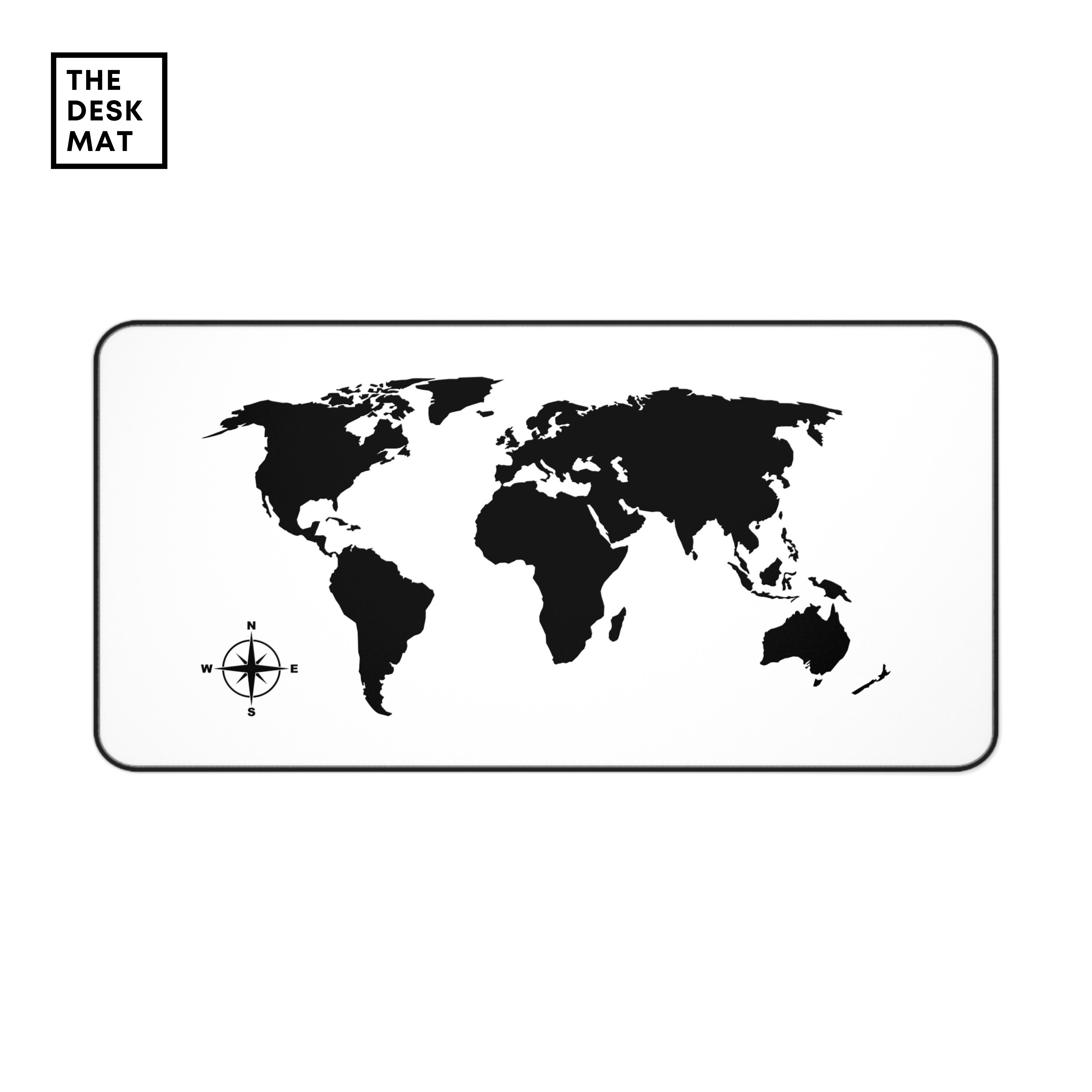 White and Black World Map Desk Mat Custom Color Mouse Pad Minimalistic ...