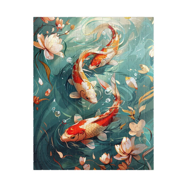 Koi Fish Jigsaw Puzzle: Glossy Chipboard Puzzle for Adults & Kids - Etsy
