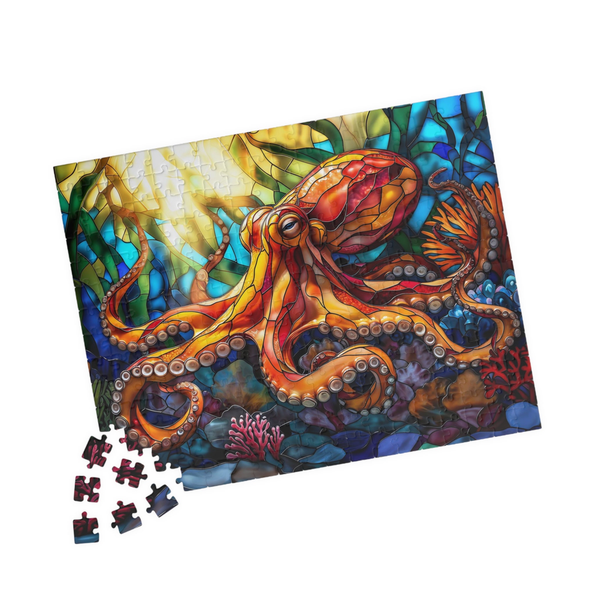 Stained Glass Octopus Jigsaw Puzzle for Adults Abstract Marine Artwork ...