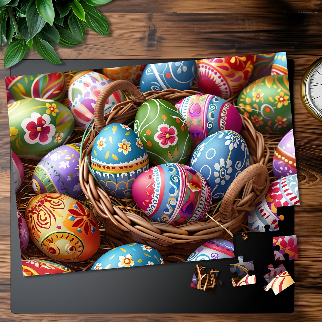 Happy Easter Basket Colorful Jigsaw Puzzle 100, 200, 500, 1000 Pices ...