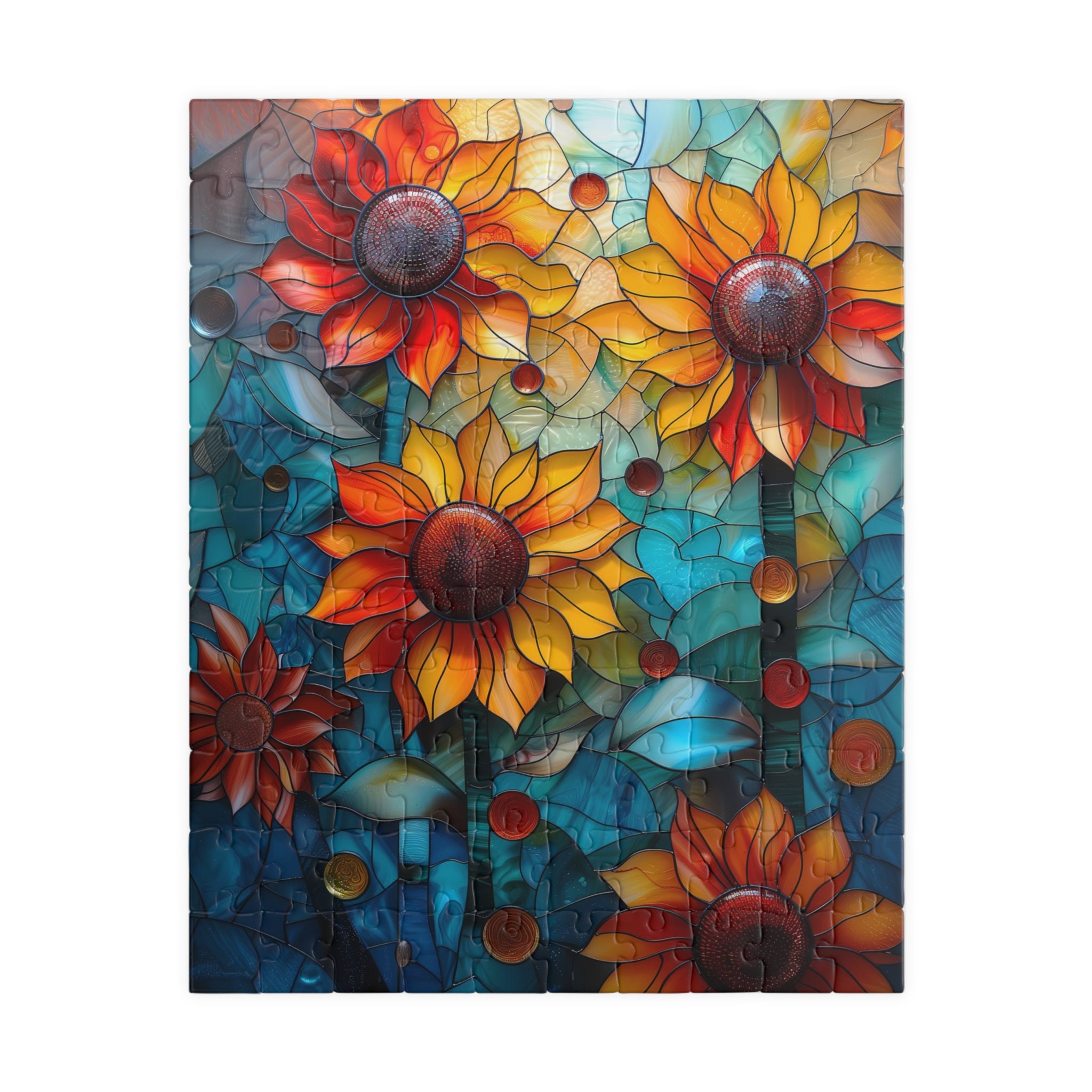 Stained Glass Sunflower Jigsaw Puzzle: Mosaic Art, Relaxing Activity - Etsy