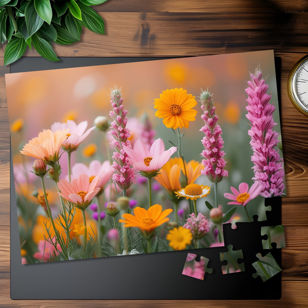 Flower Landscape Jigsaw Puzzle for Adults and Kids, Colorful Flower ...