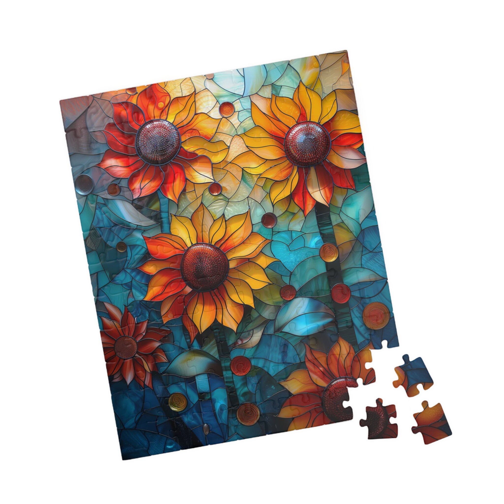 Stained Glass Sunflower Jigsaw Puzzle: Mosaic Art, Relaxing Activity - Etsy
