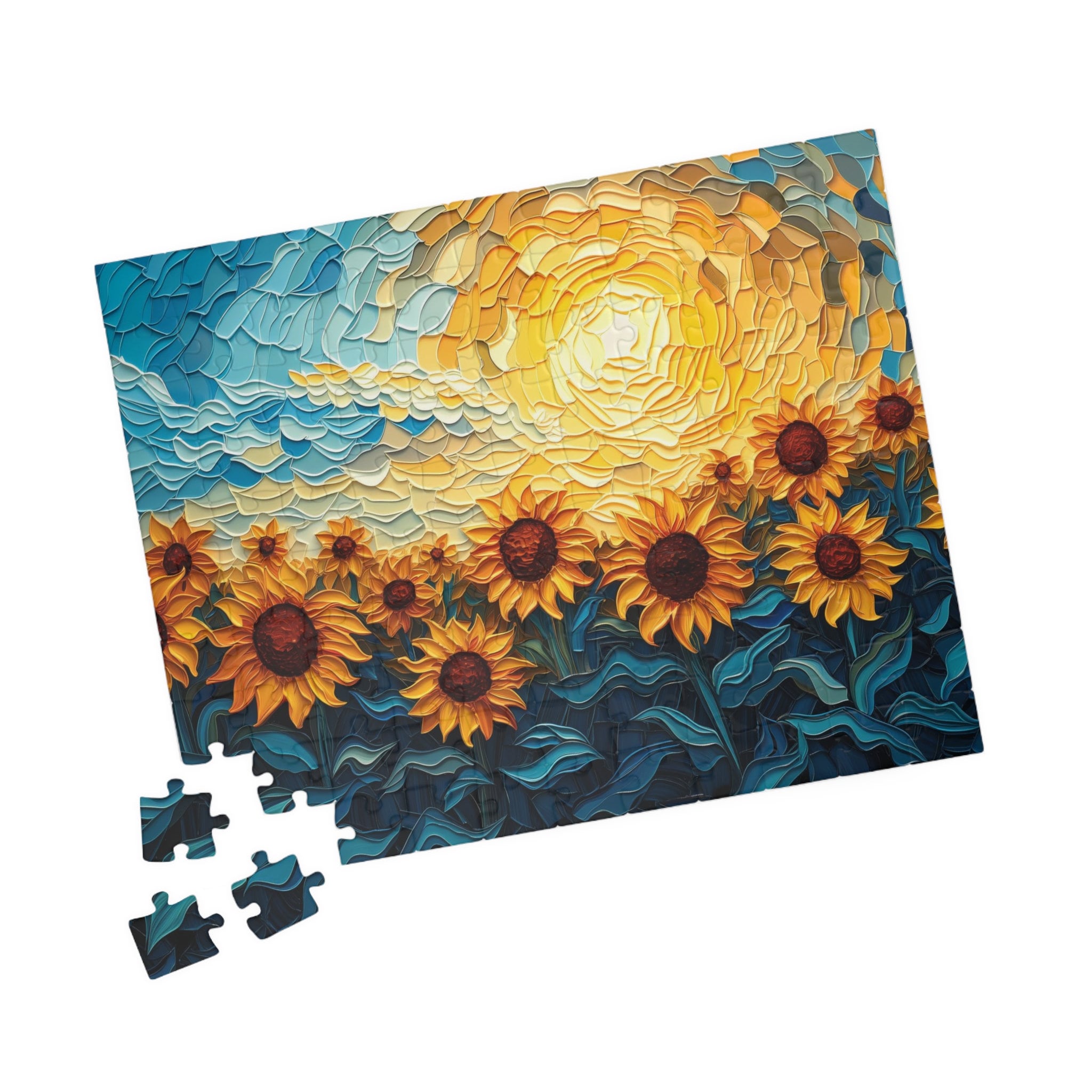 Stained Glass Sunflowers Jigsaw Puzzle, Mosaic Sunflowers Art, 1000 ...