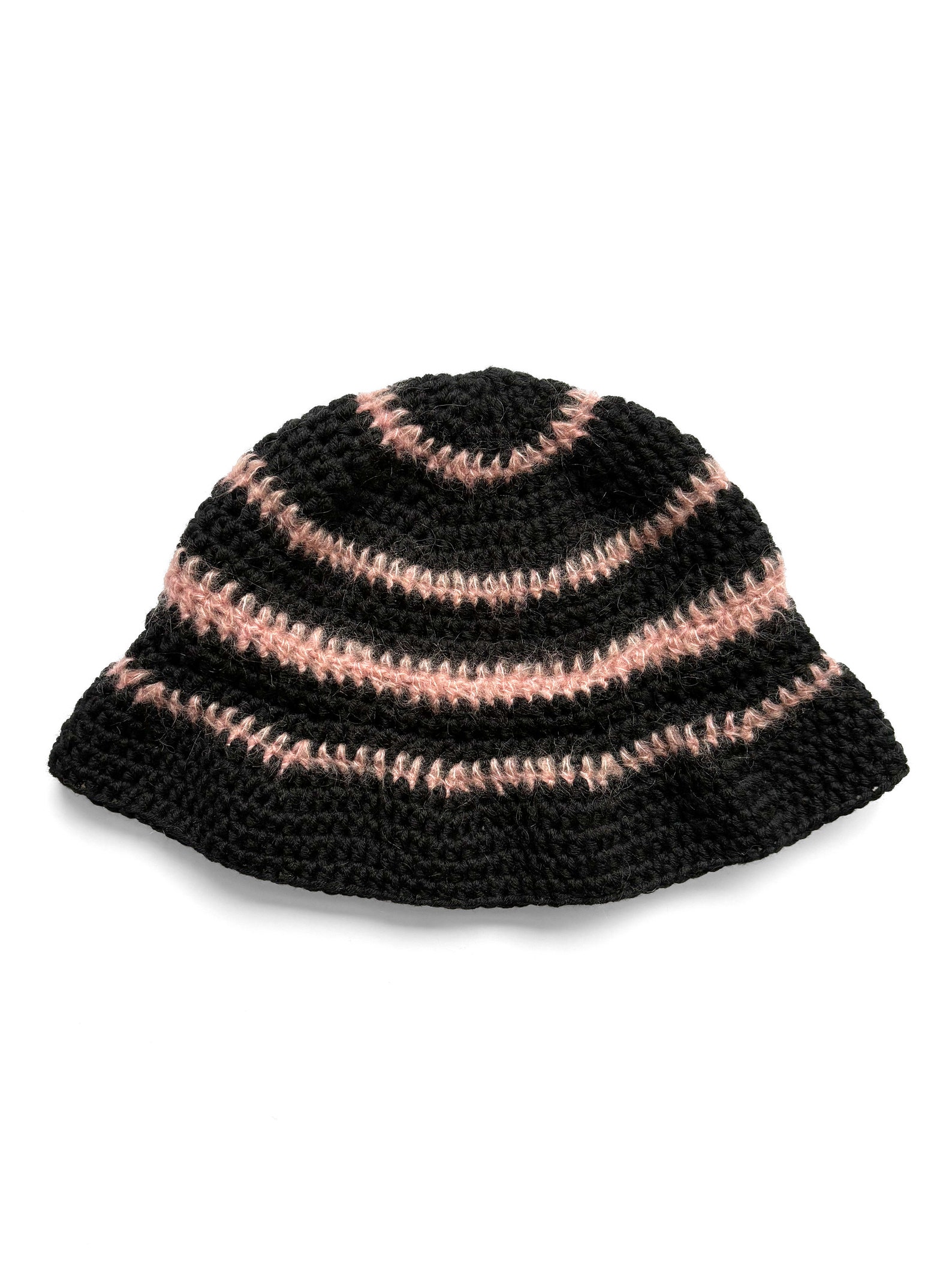 Striped Wool Hat, Black Wool Pink Mohair Hat, Cute Warm Winter Hat ...