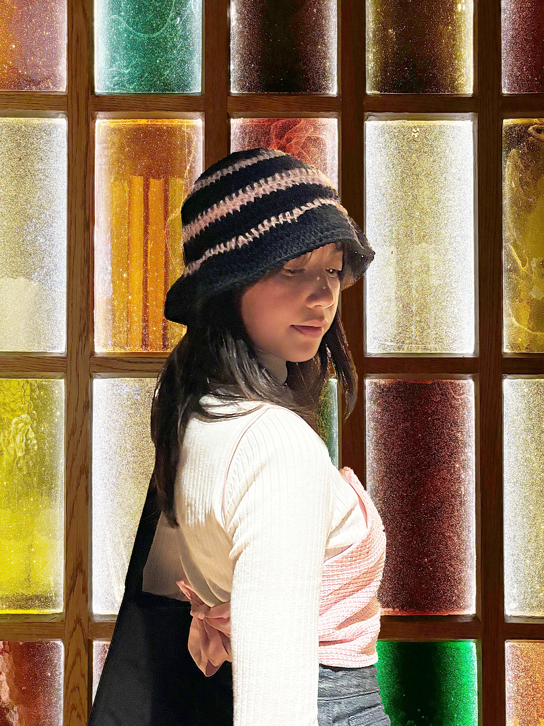 Striped Wool Hat, Black Wool Pink Mohair Hat, Cute Warm Winter Hat ...