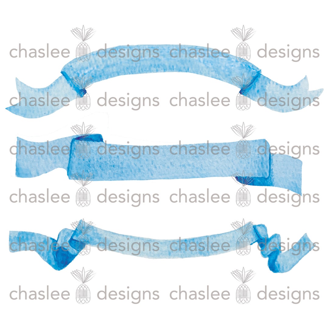 Watercolor Light Blue Ribbon Banner Clipart - Instant Download - Etsy