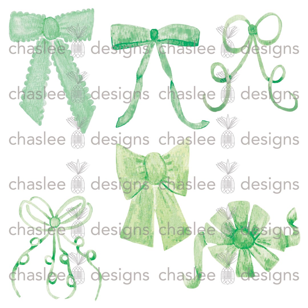 Green Bows Watercolor Clip Art- Instant Download - Etsy