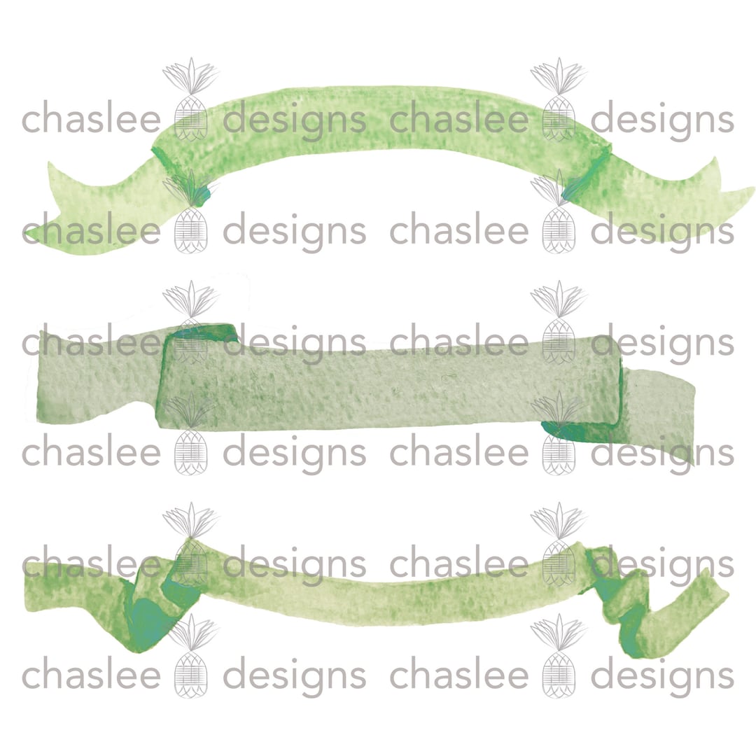 Green Watercolor Ribbon Banners Clip Art- Instant Download - Etsy