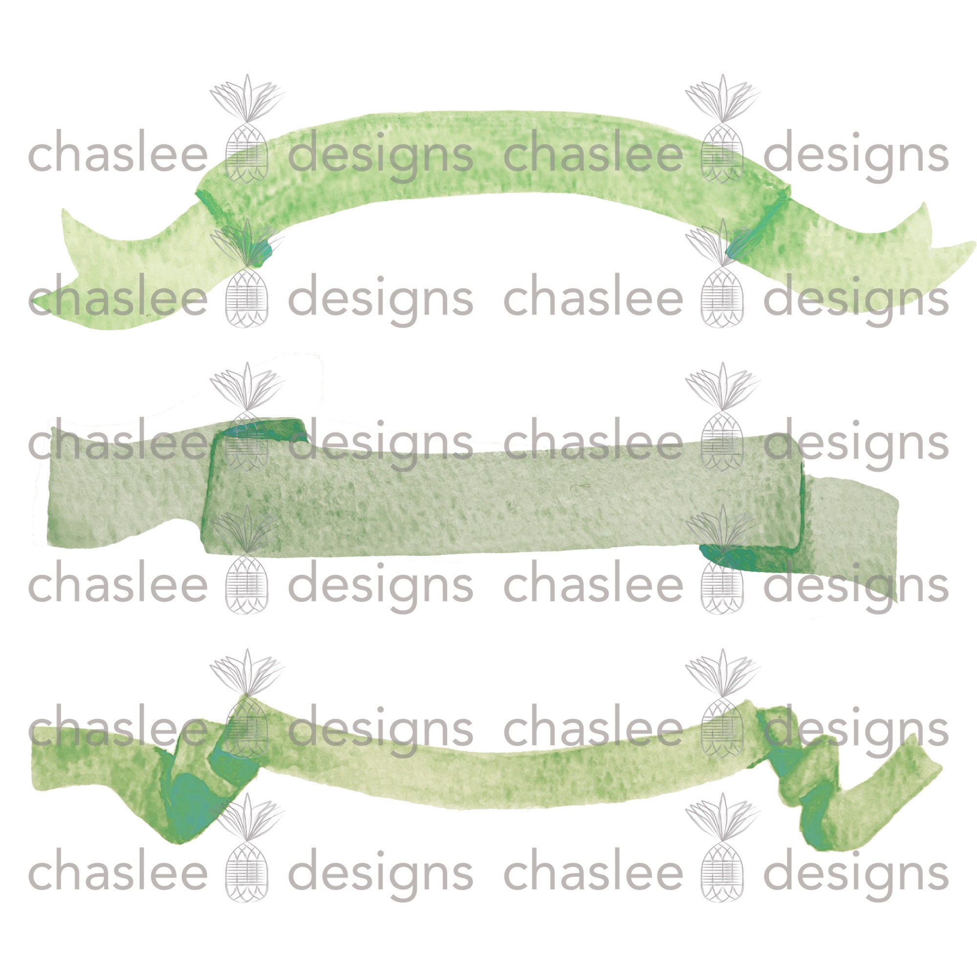 Green Watercolor Ribbon Banners Clip Art Instant Download - Etsy