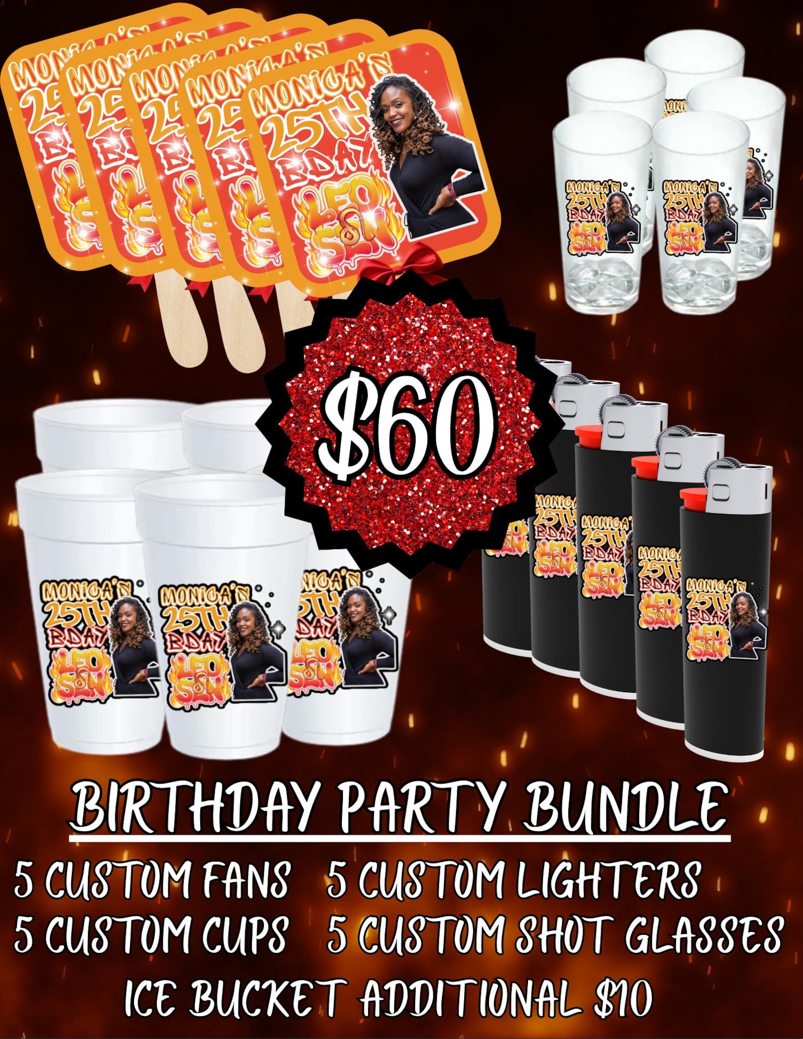 Custom Party Pack: Personalized Shot Glasses, Cups, Lighters & Fans - Etsy