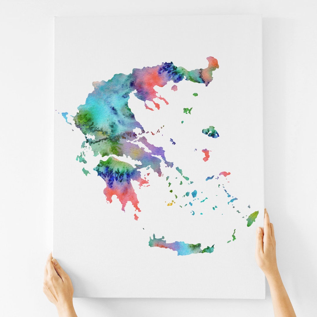 Large Greece Art Print, Greece Watercolor Map, Abstract Greece Map ...