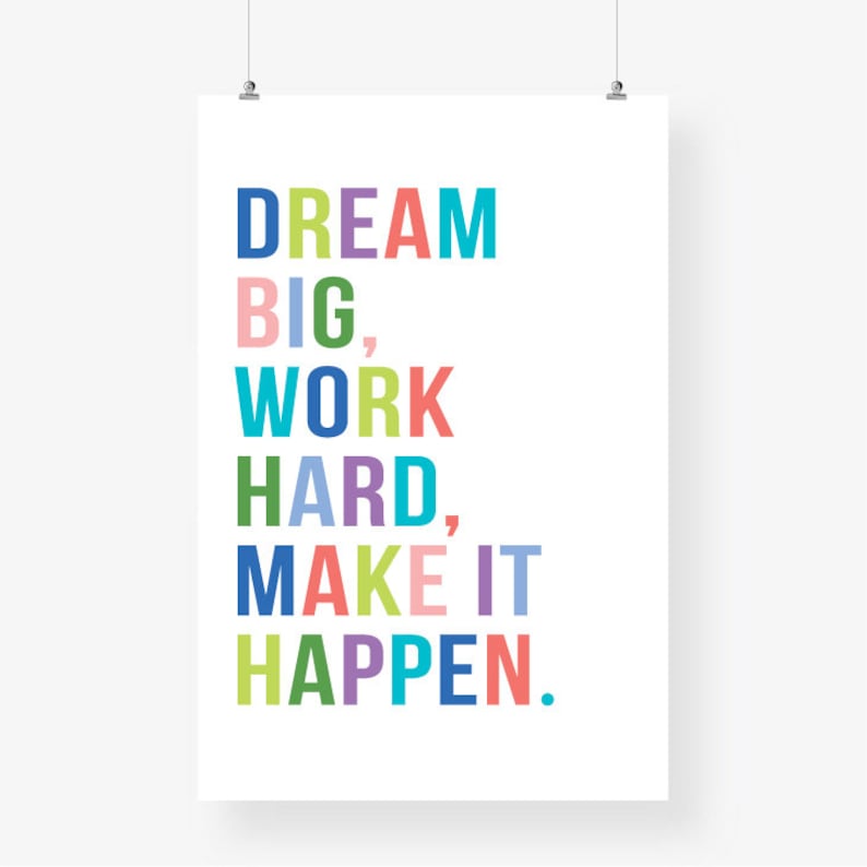 Dream Big Work Hard Make It Happen, Printable Motivational Poster for ...
