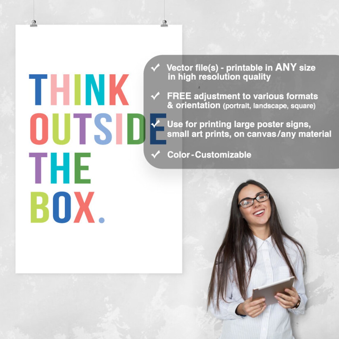 Think Outside the Box, Colorful Inspirational Poster, Large ...