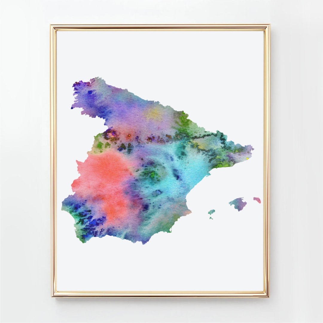 Spain Watercolor Map, Large Spain Map, Spain Map Printable, Abstract ...