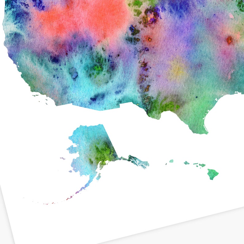United States Map Digital Download, Large Abstract USA Watercolor Map ...