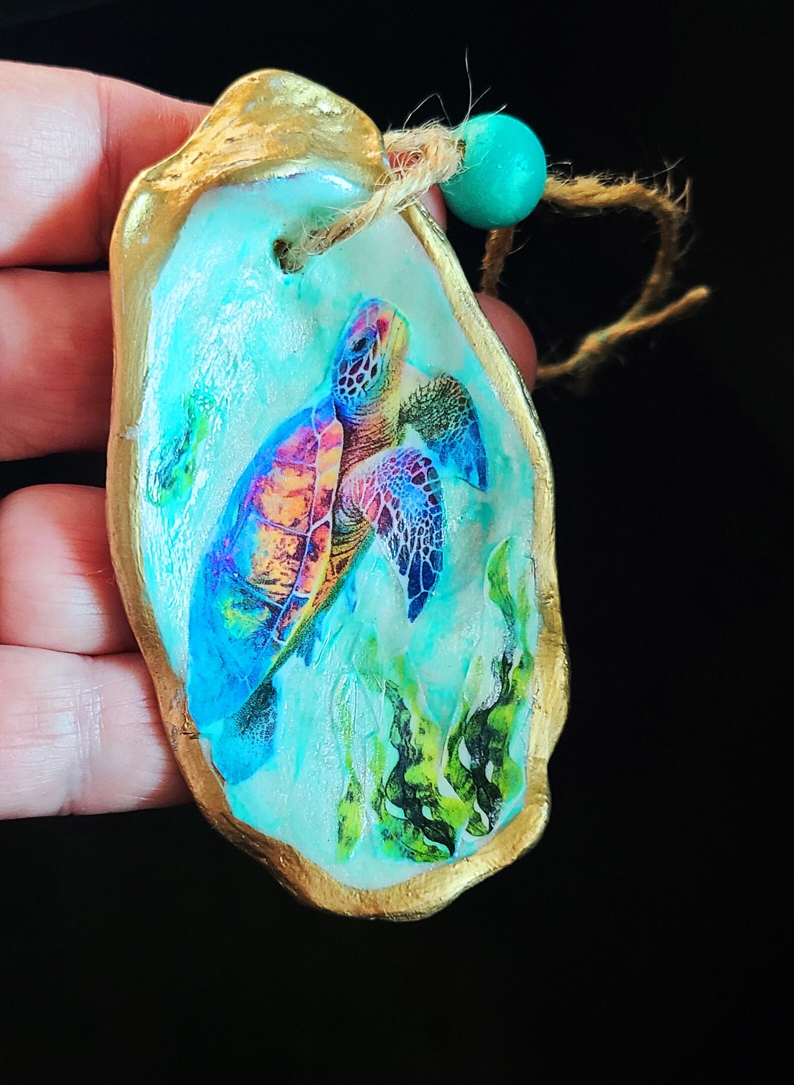 Oyster Shell Colorful Sea Turtle Christmas Tree Ornament...decoupaged ...