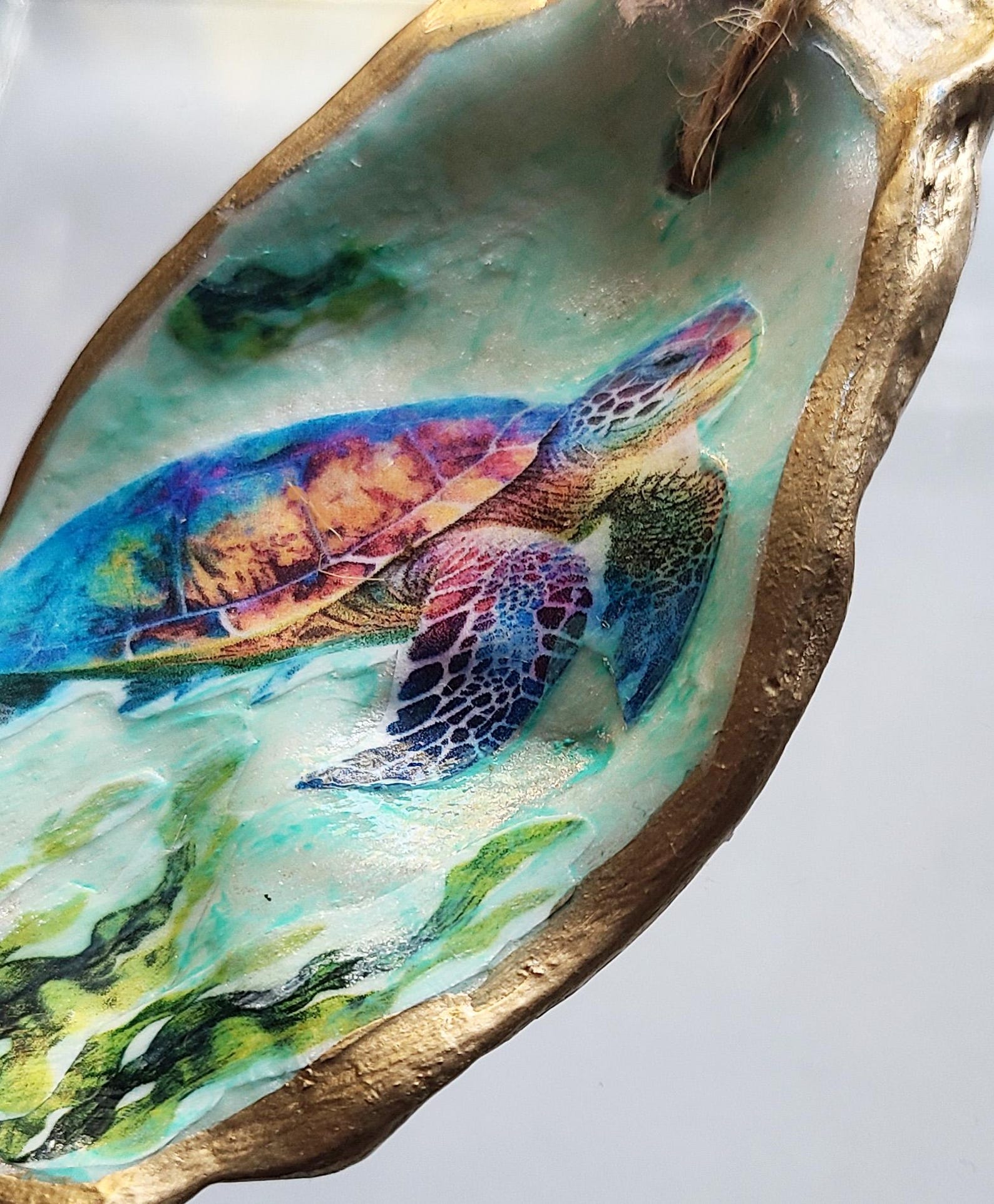 Oyster Shell Colorful Sea Turtle Christmas Tree Ornament...decoupaged ...