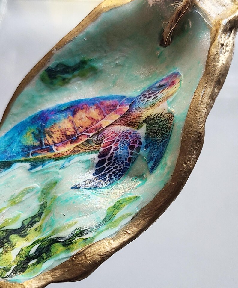 Oyster Shell Colorful Sea Turtle Christmas Tree Ornament...decoupaged ...