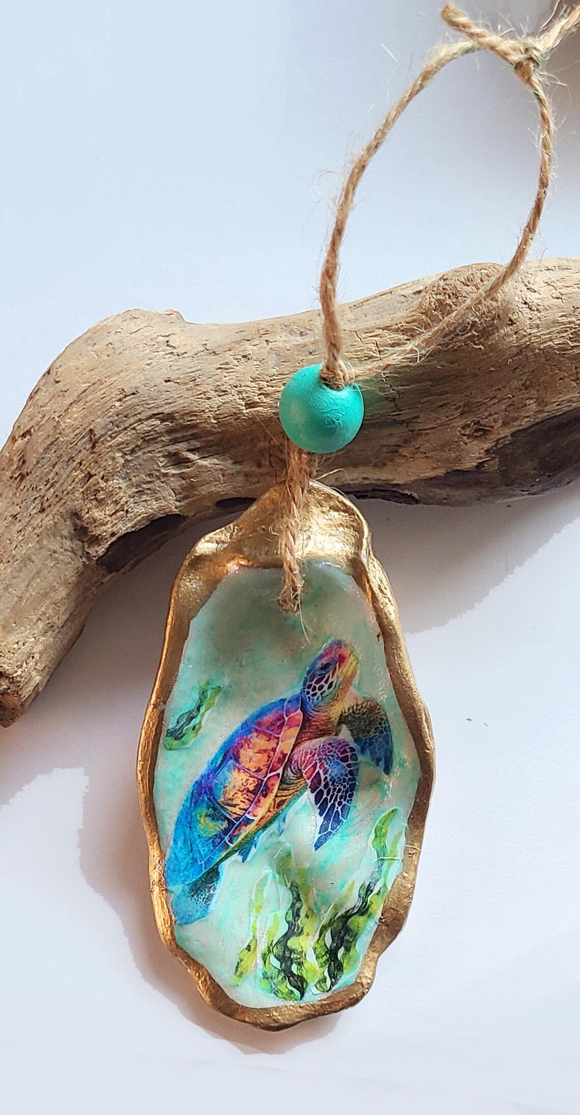 Oyster Shell Colorful Sea Turtle Christmas Tree Ornament...decoupaged ...