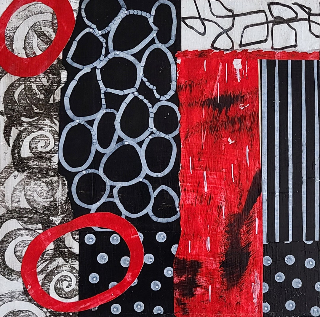 ORIGINAL Abstract Mixed Media Collage Wall Art...6 X 6 Cradled Wood ...