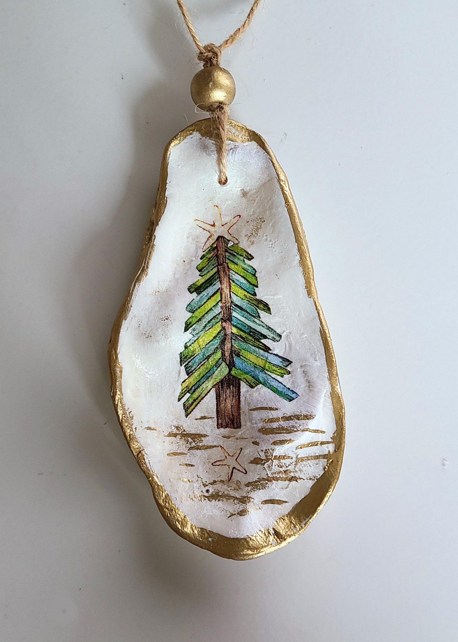 Oyster Shell CHRISTMAS TREE Ornament...decoupaged Tree...wa State ...