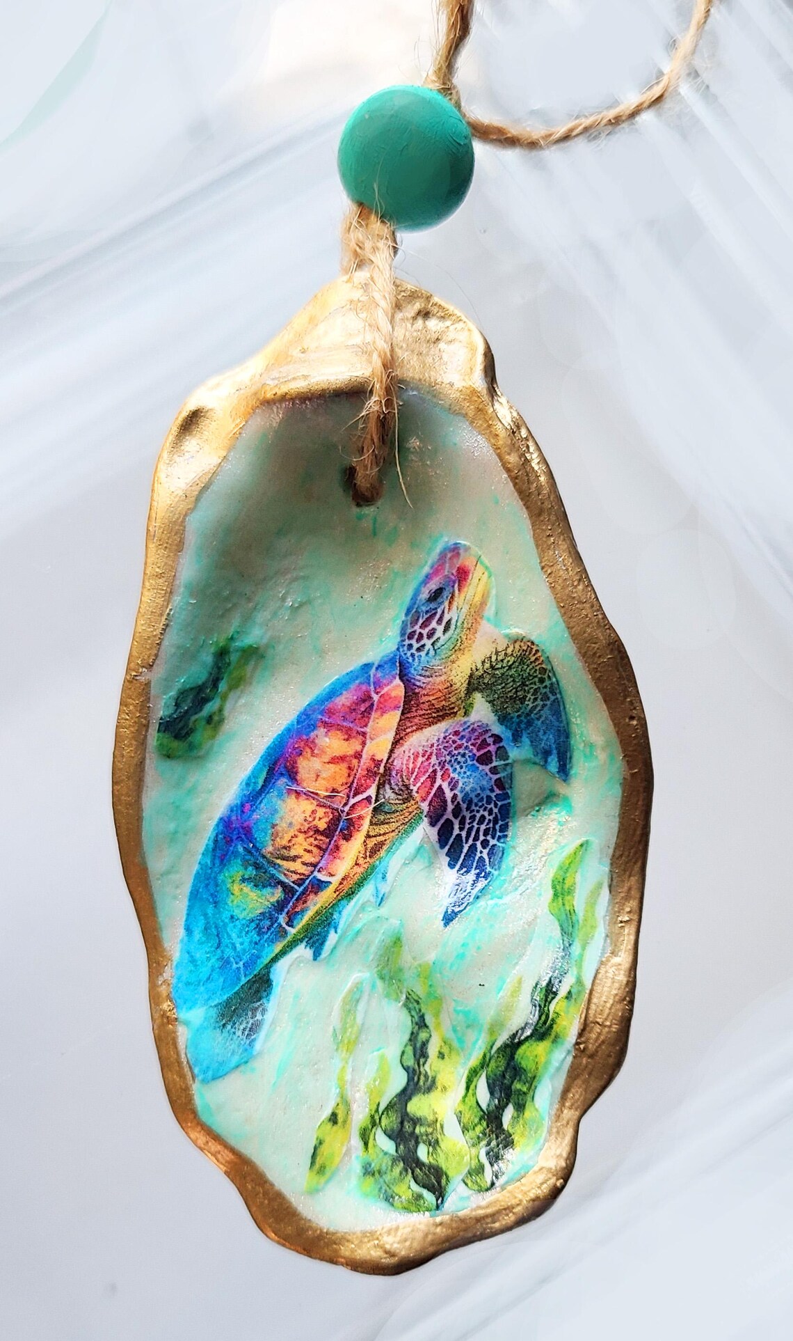 Oyster Shell Colorful Sea Turtle Christmas Tree Ornament...decoupaged ...