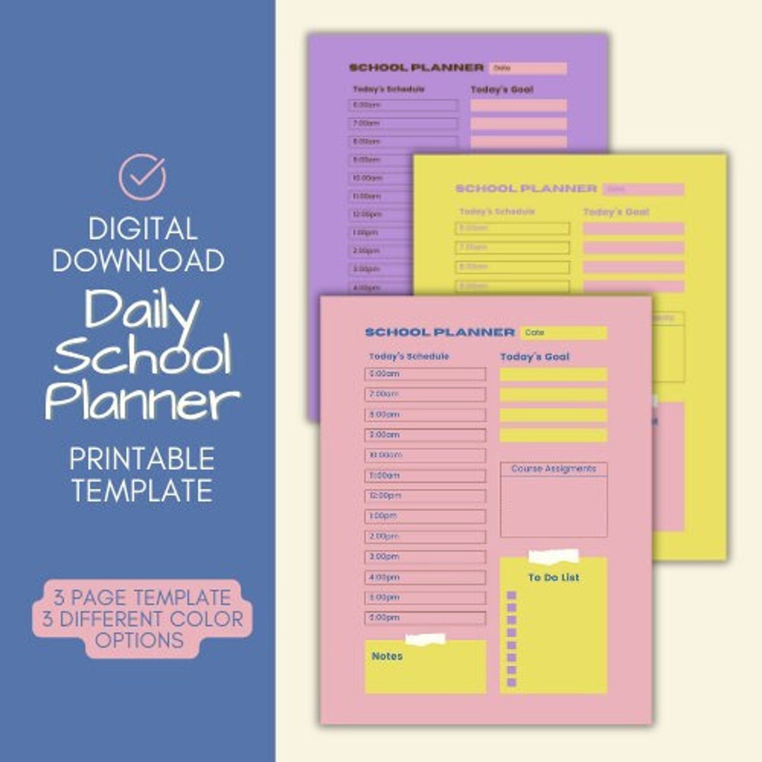 Colorful School Planner, Daily To-do List Printable, Instant Download ...