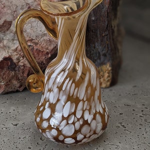 Vintage Mid Century Hand Blown White Spatter Amber 5 Art Glass Pitcher ...