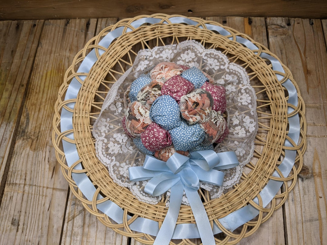 9 Inch Vintage Natural Woven Rattan Hat Decorated With Lace Ribbon and ...