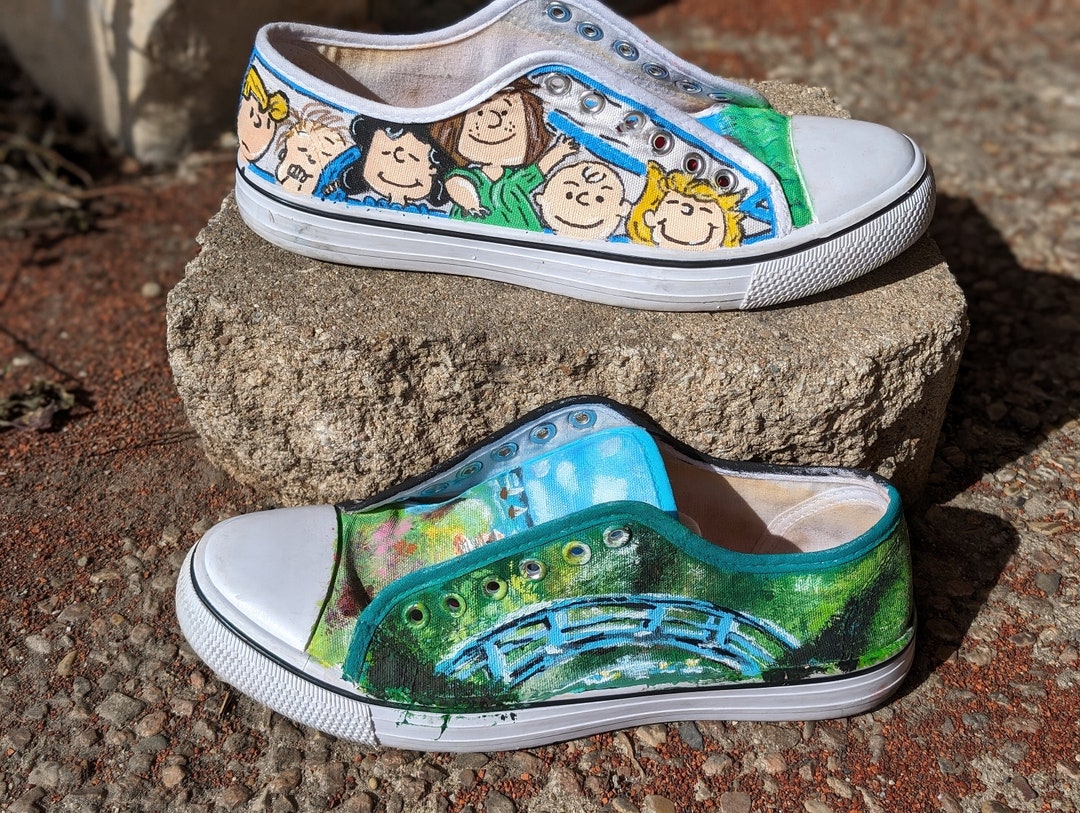 Custom Shoes Monet, Cardinal, Flowers, Peanuts, Snoopy, Woodstock. - Etsy
