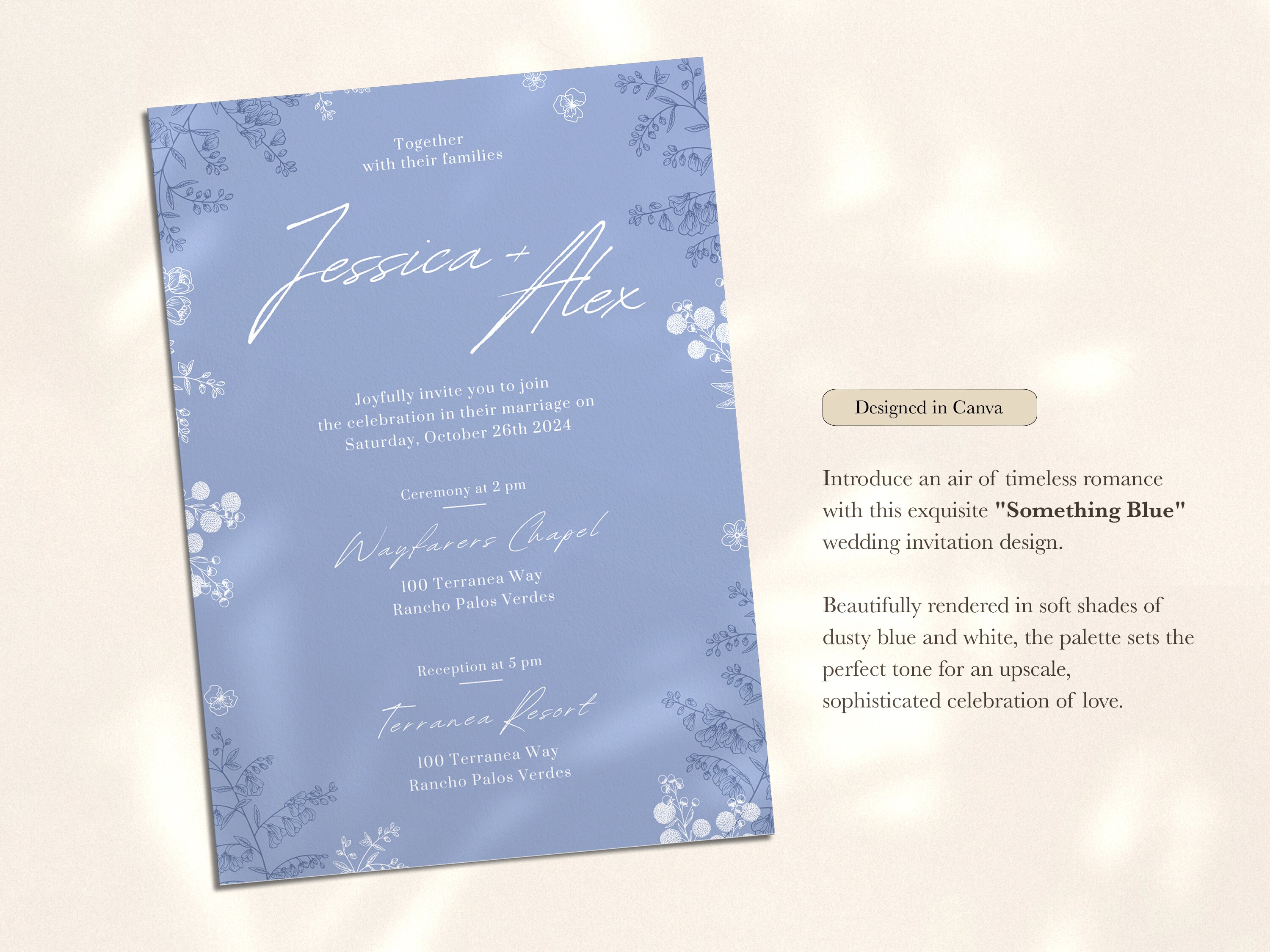 Printable Dusty Blue Floral Wedding Invitation Suite Canva Editable ...