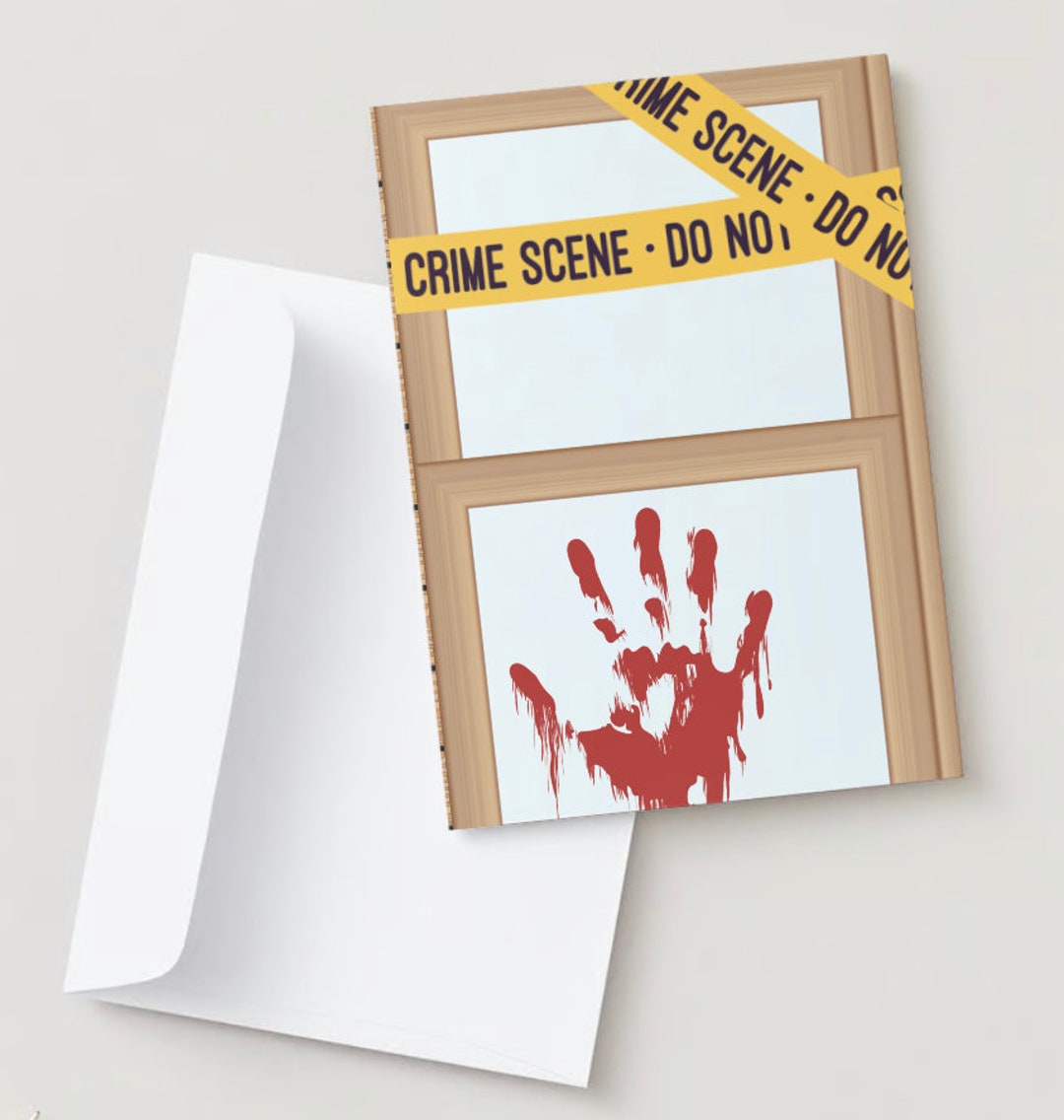 Crime Scene With Bloody Handprint Happy Halloween Card (5" by 7") - Etsy