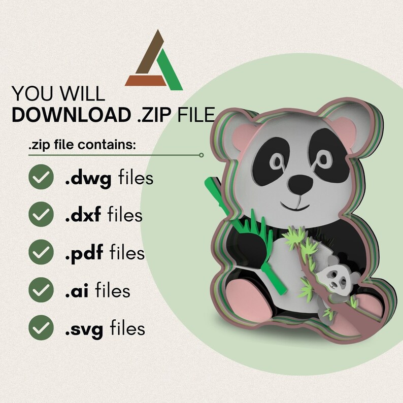 Panda Svg,dxf-laser Cut Files- 8 Multilayer Art Piece for Glowforge,pdf ...