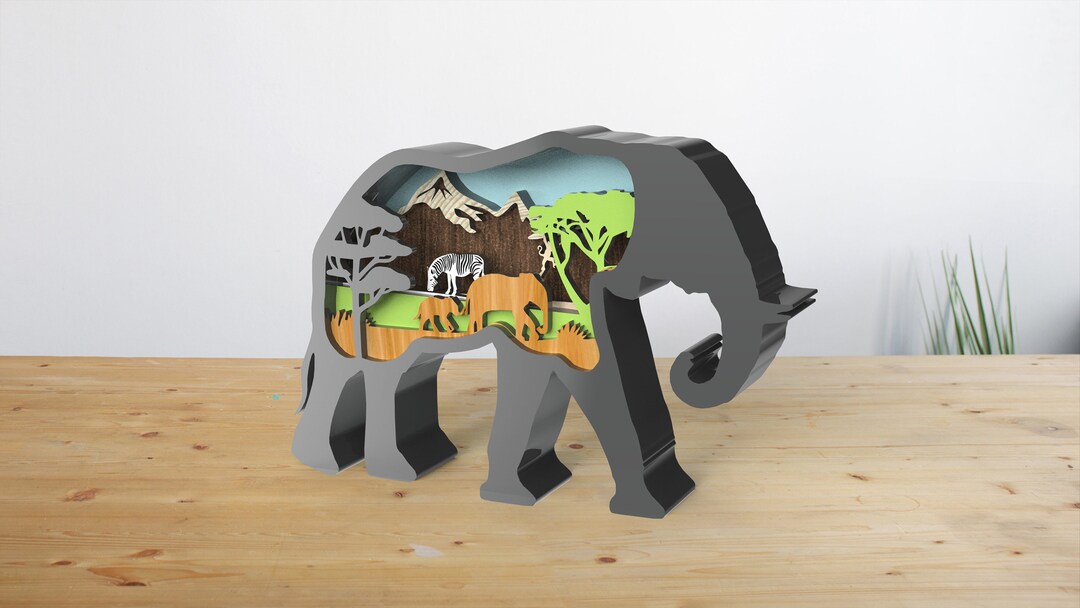 Elephant Svg,dxf-laser Cut Files- 8 Multilayer Art Piece for Glowforge ...