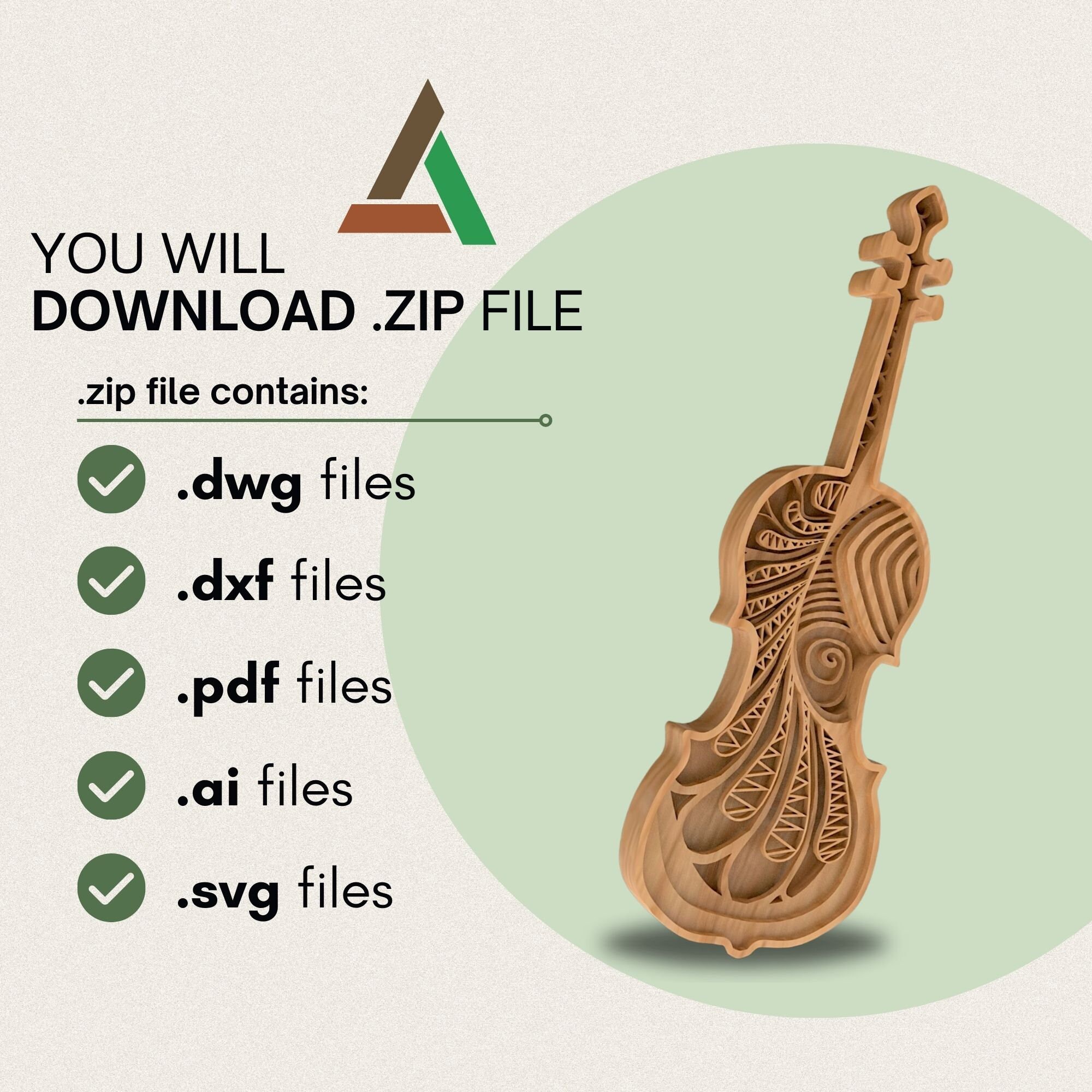 Violin Svg,dxf-laser Cut Files- 5 Multilayer Art Piece for Glowforge ...