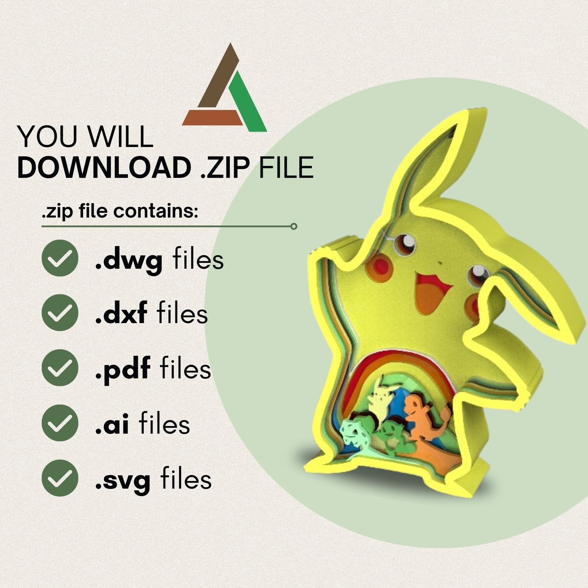 Pikachu Svg,dxf-laser Cut Files- 13 Multilayer Art Piece for Glowforge ...