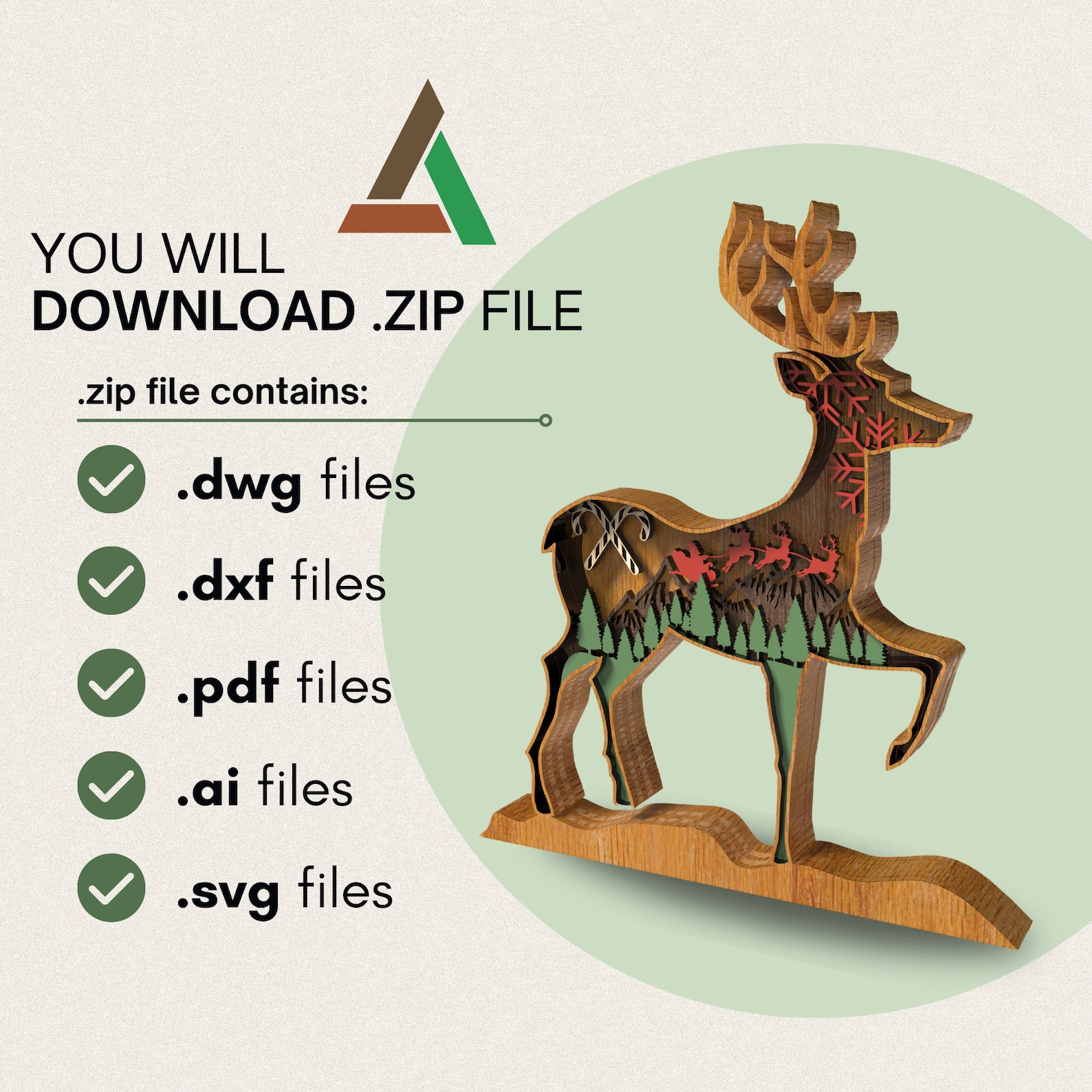 Deer Svg,dxf-laser Cut Files- 6 Multilayer Art Piece for Glowforge,pdf ...