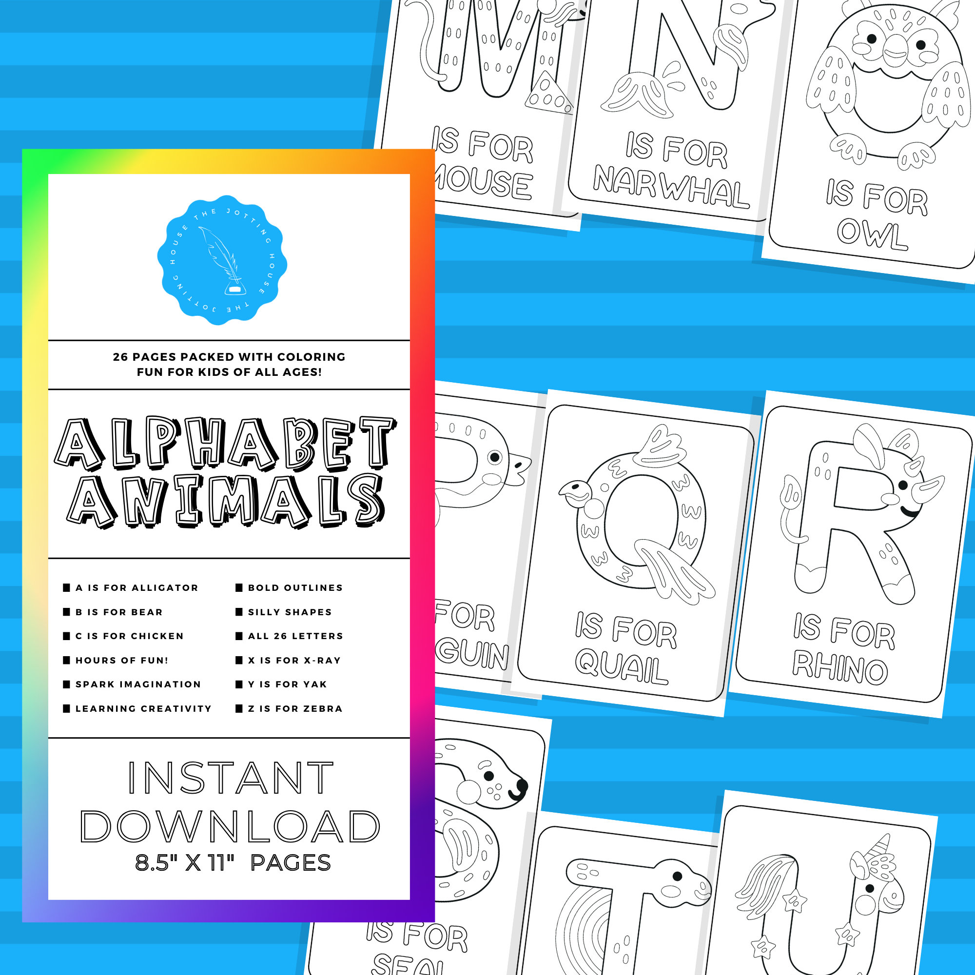 Alphabet Animals Coloring Pages, Coloring Sheets, Kids Activity ...