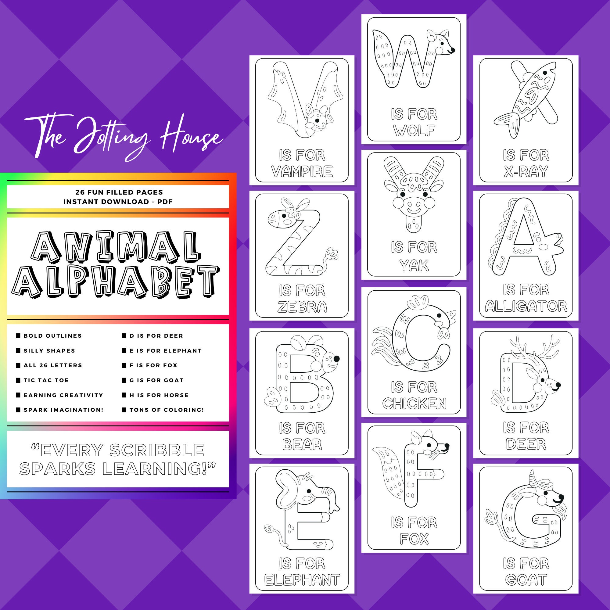 Alphabet Animals Coloring Pages, Coloring Sheets, Kids Activity ...